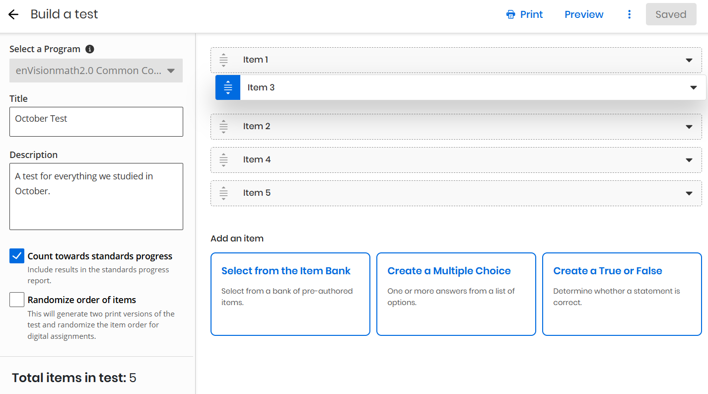 Customize a Savvas Program Test